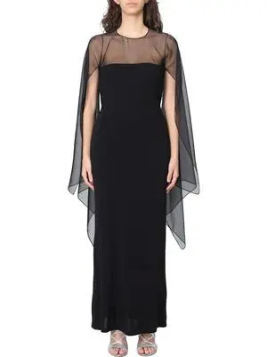 Alberta Ferretti Long Sleeve Satin Evening Gown - Black