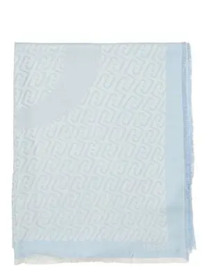 Liu Jo Viscose Stole With Lj Jacquard Monogram - Gnawed Blue