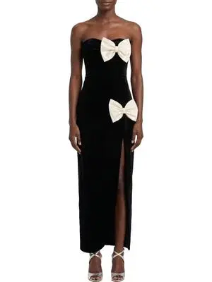 Alessandra Rich Viscose And Silk Dress With Bows - Black