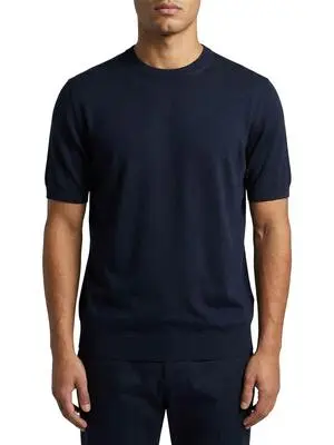 Fedeli Cotton Crew Neck Short Sleeve Knit - Blue