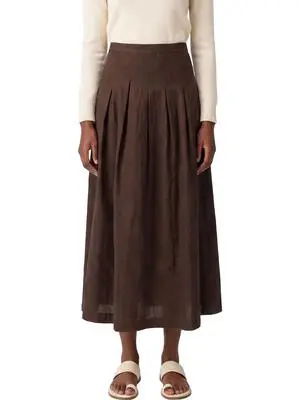 PT TORINO High-waisted Cotton A-line Midi Skirt With Side Closure - Brown