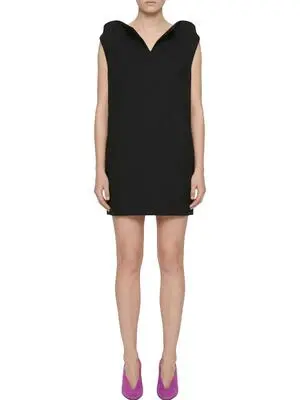 Balenciaga Wool And Silk Blend V-neck Mini Dress - Black