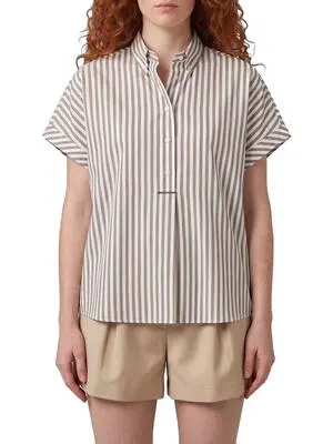 Brunello Cucinelli Striped Cotton And Silk Blend Shirt - Brown