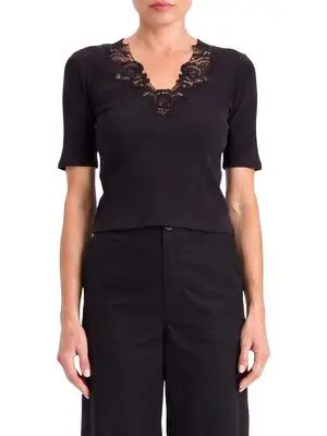 TWINSET Lace And Cotton Cropped Top - Black