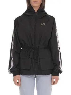 EA7 Technical Fabric Hooded Windbreaker Jacket - Black