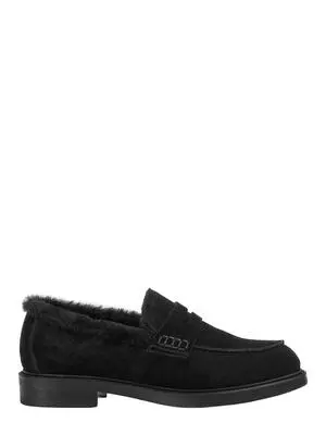 DOUCAL'S Suede Loafers With Fur Trim - Black