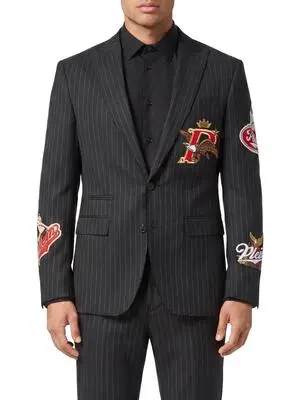 Philipp Plein Pinstripe Wool Single-breasted Blazer With Peak Lapels - Grey