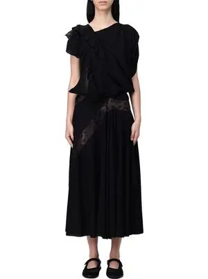 Junya Watanabe Asymmetrical Crêpe And Lace Midi Dress - Black