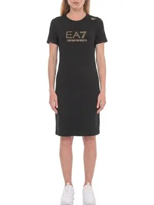 EA7 EA7 Stretch Cotton Crewneck T-Shirt Dress Black