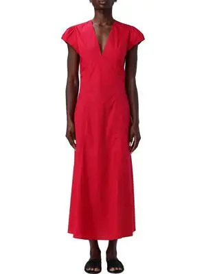 TWINSET A-line Stretch Cotton Midi Dress With V-neck And Short Sleeves - Red