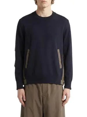 Sacai Crew-neck Pullover With Pockets - Blue