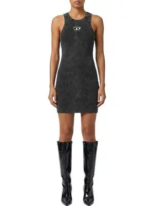 DIESEL® Ribbed Mini Dress With Logo Detail - Black