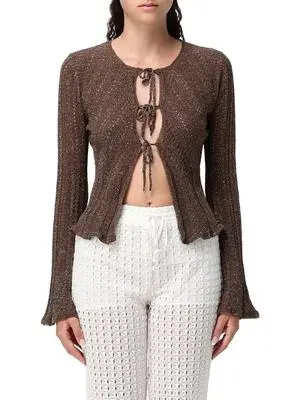 TWINSET Twinset Linen-Blend Cardigan With Crew Neck And Tie Closure Brown