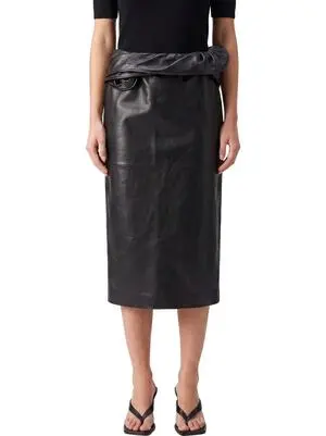 Magda Butrym Rouched Leather Midi Pencil Skirt - Black