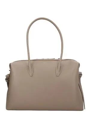 Yuzefi Brioche Large Grained Leather Shoulder Bag With Double Zip - Grey