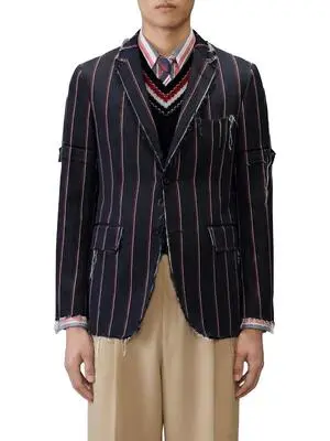 Thom Browne Striped Single Breasted Blazer - Blue