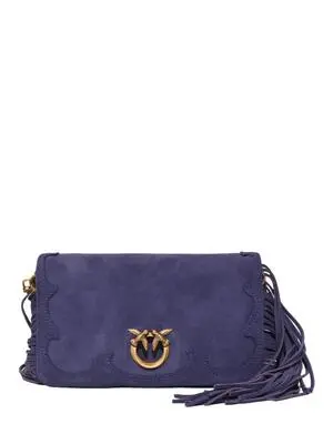 Pinko Love Bag Click Soft Horizontal Mini Pouch In Suede With Fringes - Violet