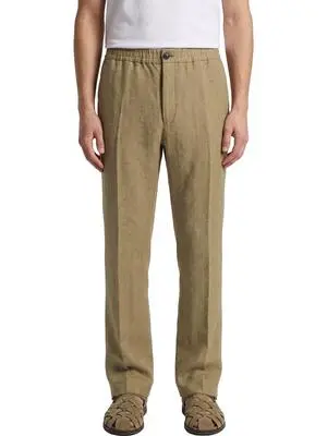 FERRAGAMO Striped Linen Blend Tailored Trousers - Beige