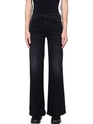 MOTHER MOTHER Wide Leg Jeans In Black Wash Denim