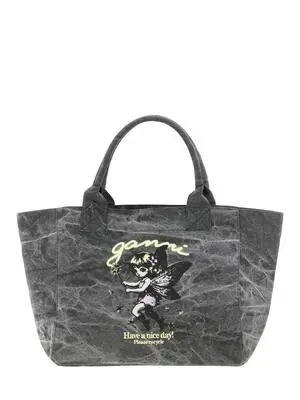 GANNI Recycled Cotton Canvas Bag With Printed Logo - Black