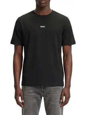 BOSS Crew Neck Stretch-cotton T-shirt With Contrast Chest Logo - Black