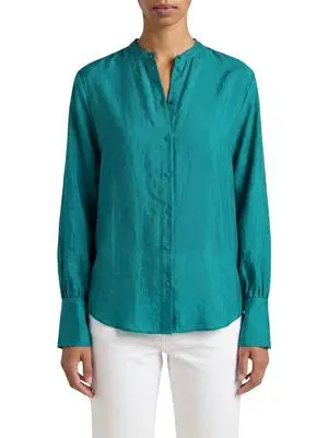 Momoni Long-sleeved Pure Silk Shirt With Mandarin Collar - Green