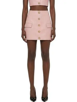 Balmain Lambskin Leather Mini Skirt - Pink