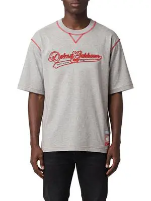 Dolce & Gabbana Cotton Crewneck T-shirt With Contrast Logo - Grey