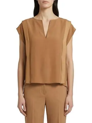 Max Mara Sleeveless Crêpe Blouse With Belt - Brown