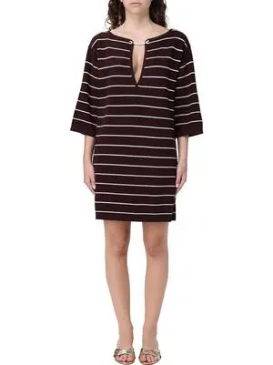 Elisabetta Franchi Striped Viscose Blend Mini Kaftan - Brown
