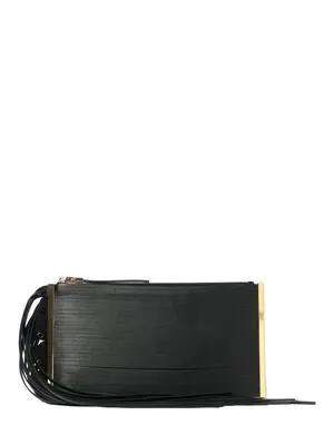 Elisabetta Franchi Nappa Leather Clutch With Fringes - Black
