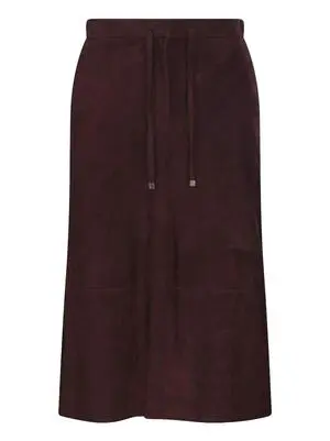 Max Mara S Max Mara Suede Leather A-Line Midi Skirt Ruby