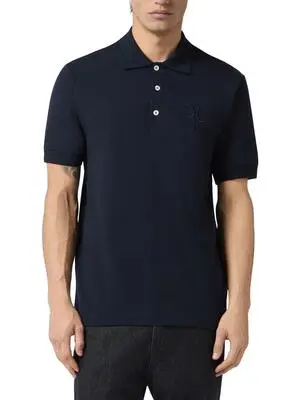 BILLIONAIRE Short-sleeved Cotton Polo Shirt With Hexagonal Logo And Ribbed Collar - Blue