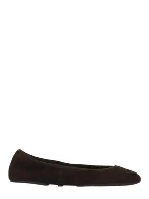 Tory Burch Suede Sheepskin Ballet Flats - Brown