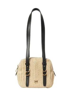 Pinko Raffia Mini Shoulder Bag With Double Leather Handle - Rope