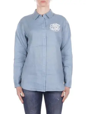 Ralph Lauren Relaxed Fit Cotton Shirt With Dropped Shoulders And Curved Hem - Blue