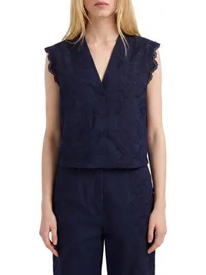 Momoni Sleeveless Embroidered Cotton Blouse - Blue