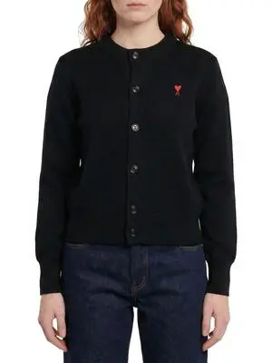AMI Paris Merino Wool Embroidered Cardigan - Black