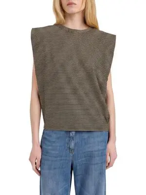 Momoni Cotton-blend T-shirt With Padded Shoulders And Cap Sleeves - Striped