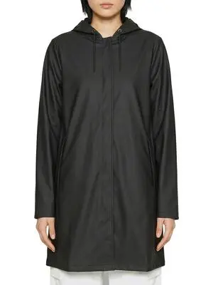 Rains Hooded Waterproof Polyester Trench Coat - Black