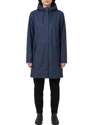 Rains Hooded Waterproof Polyester Trench Coat - Blue