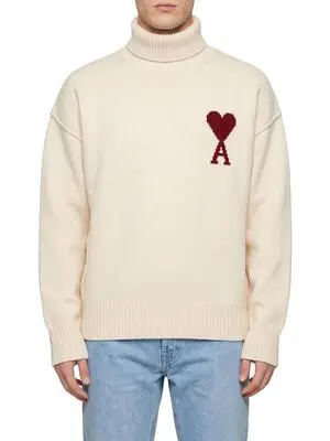 AMI Paris High Neck Knit Jumper - White