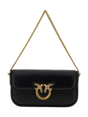 Pinko Leather Shoulder Bag With Gold Tone Chain - Black
