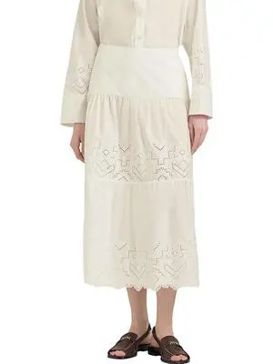 Momoni Momonì A-Line Cotton Midi Skirt With Lace Inserts Cream