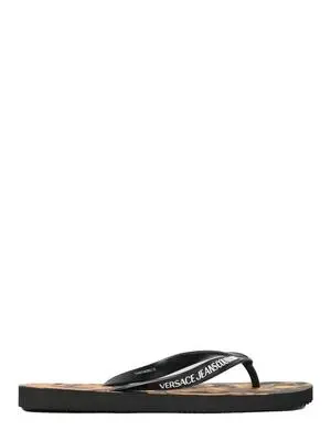 Versace Rubber Flip Flops With Printed Logo - Black
