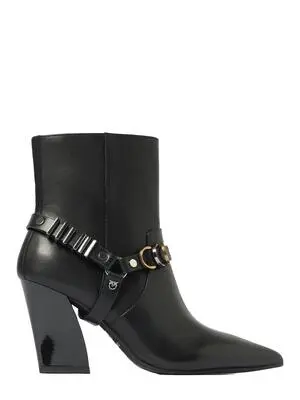 Pinko Leather Ankle Boots With Buckle Detail - Black