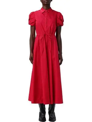 TWINSET Stretch Cotton Midi Dress With Short Sleeves And Belt - Red