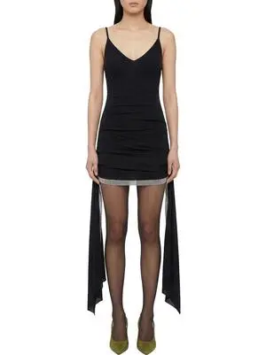 Attico Silk Blend Mini Dress With Rhinestone Embellishments - Black