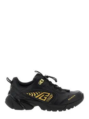 Balmain Leather Sneakers With Gold Detailing - Black