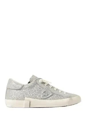 Philippe Model Low-top Sneakers In Glitter Fabric With Embroidery - Silver